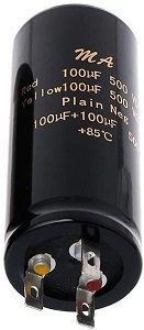 100uF+100uF 500V Dual Radial Electrolytic Capacitor